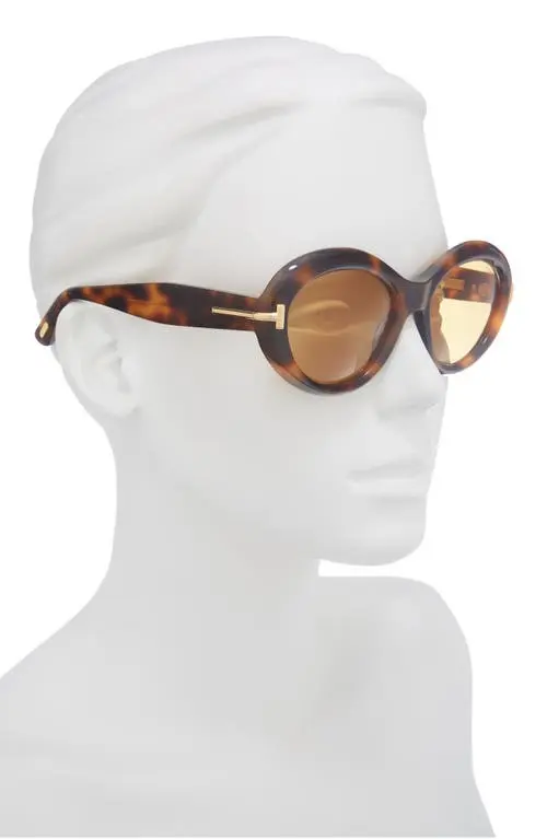 TOM FORD 55mm Oval Sunglasses - Havana/baguette Vicuna