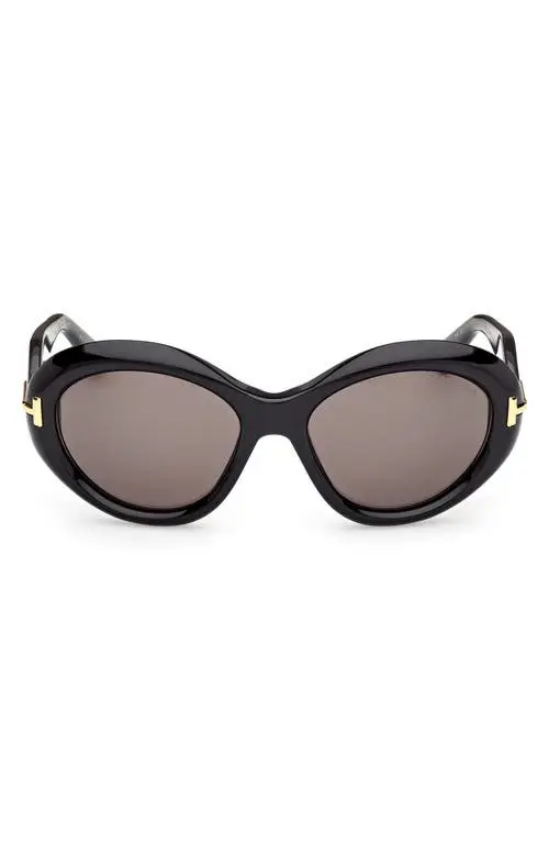 TOM FORD 55mm Oval Sunglasses - Shiny Black/baguette/smoke