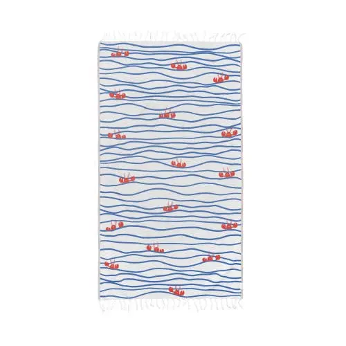 RAMUS & CO Oversized 37" X 71" Preppy Turkish Beach Towel By - Lobster N' Waves