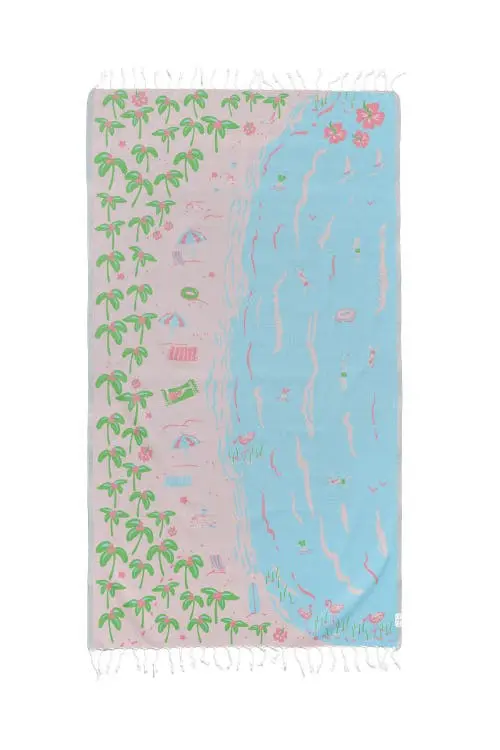 RAMUS & CO Oversized 37" X 71" Preppy Turkish Beach Towel By - Pink Cove