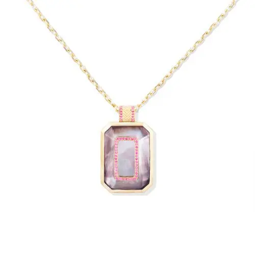 CAMPBELL + CHARLOTTE Spark Emerald Cut Malachite Pendant Necklace - Blk Mother Of Pearl & Pnk Saph