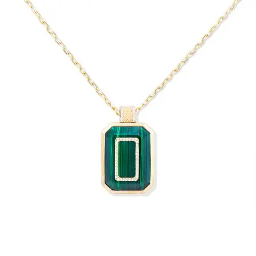 CAMPBELL + CHARLOTTE Spark Emerald Cut Malachite Pendant Necklace - Malachite & Diamond-gold