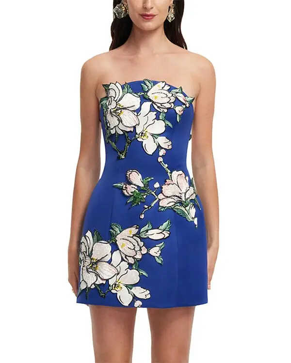 Leo Lin Zaria Applique Floral Bustier Minidress - Blue | Editorialist