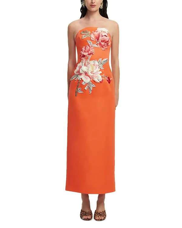 LEO LIN Ava Applique Floral Bustier Maxi Dress - Saffron
