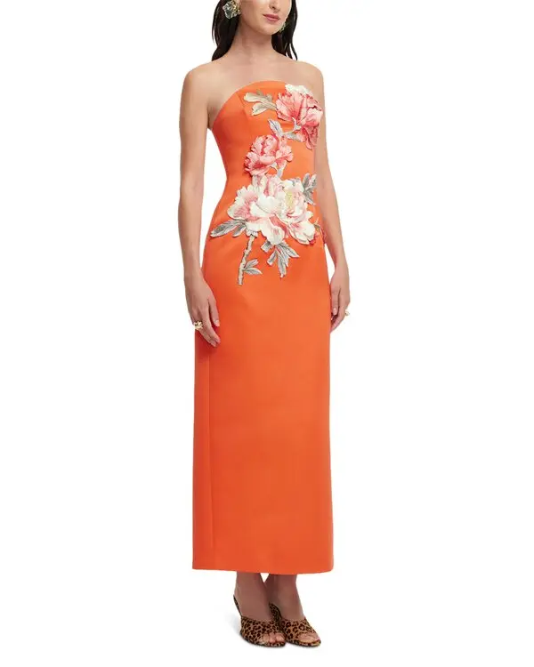 LEO LIN Ava Applique Floral Bustier Maxi Dress - Saffron