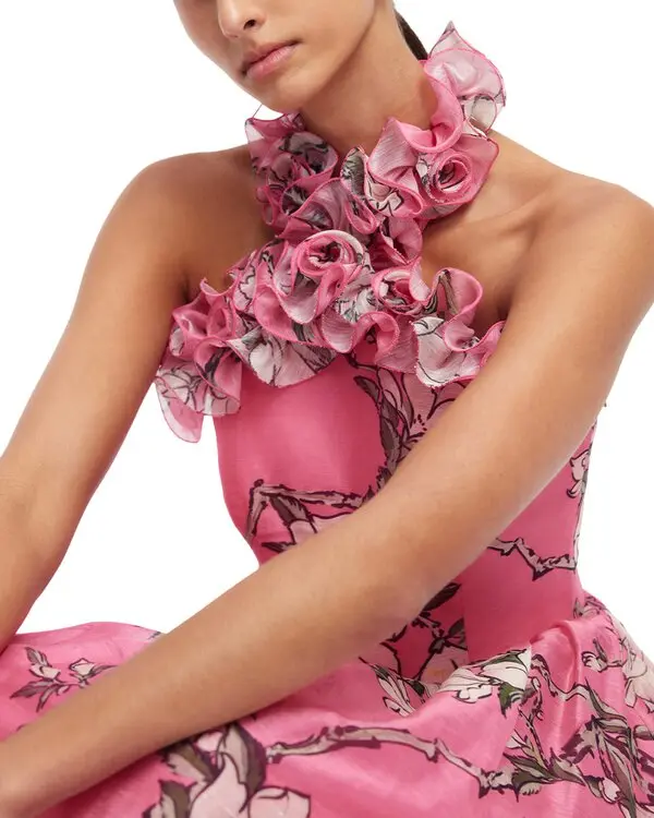 LEO LIN Isabelle Ruffled Halter Maxi Dress - Pink