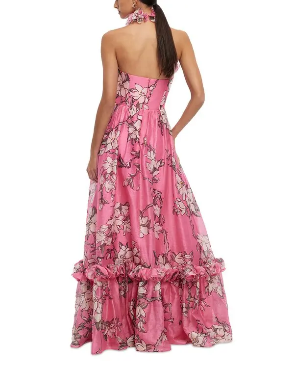 LEO LIN Isabelle Ruffled Halter Maxi Dress - Pink