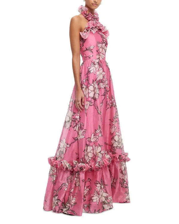 LEO LIN Isabelle Ruffled Halter Maxi Dress - Pink