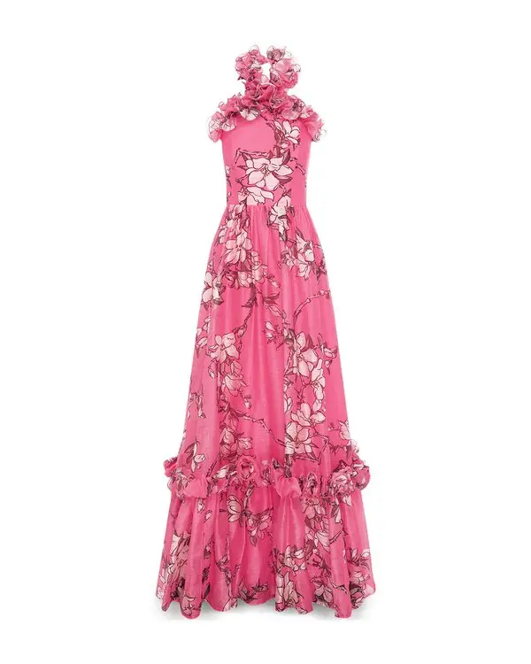 LEO LIN Isabelle Ruffled Halter Maxi Dress - Pink