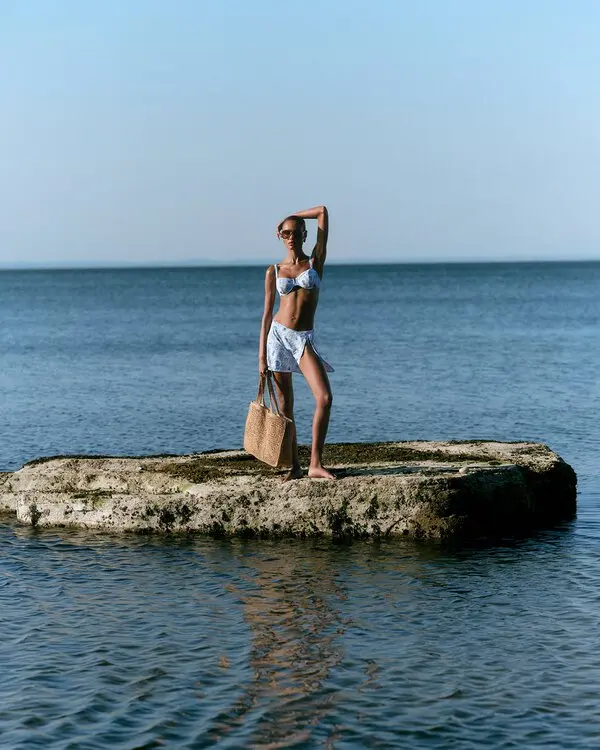 Aqua Printed Basic Bikini Bottom - White Multi