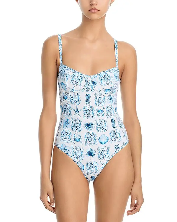 Aqua Underwire One Piece Swimsuit - White Multi