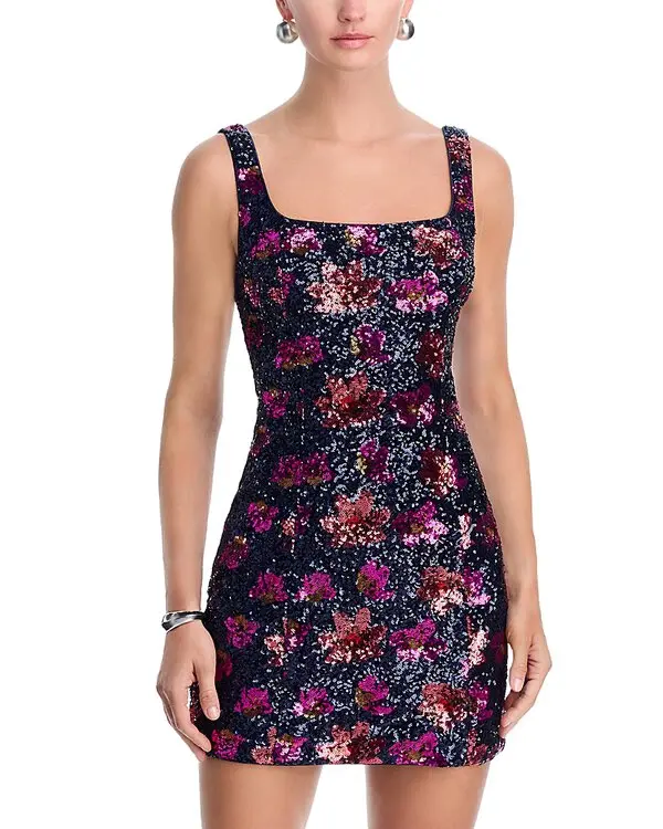 Aqua Floral Sequin Mini Dress