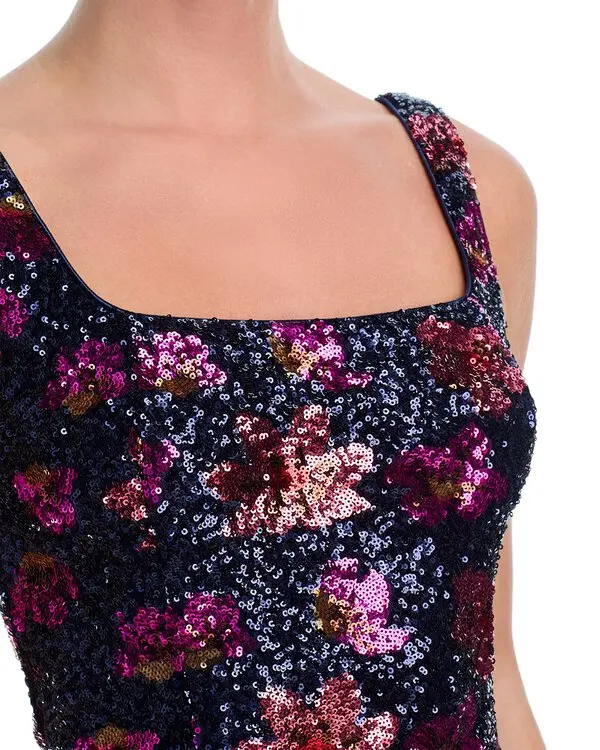 Aqua Floral Sequin Mini Dress