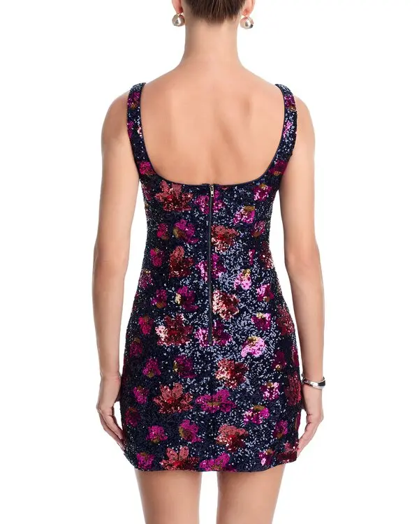 Aqua Floral Sequin Mini Dress