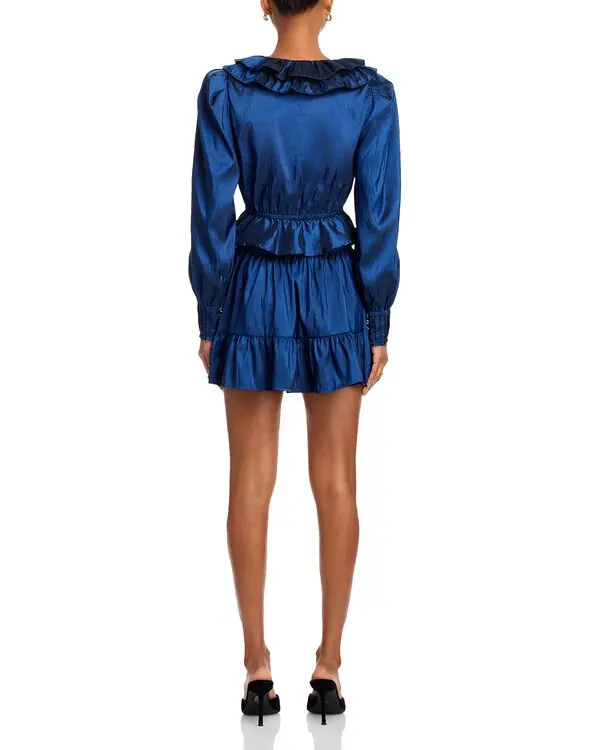 Aqua Crinkle Ruffle Collar Long Sleeve Blouse Exclusive
