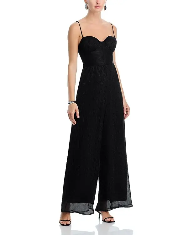 Aqua Metallic Crinkle Jumpsuit - Black