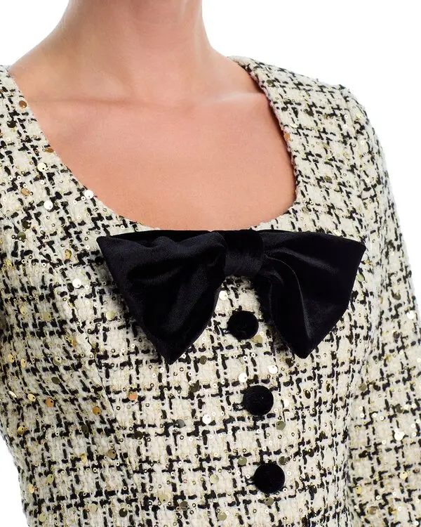 Aqua Sequin Tweed Velvet Bow Jacket