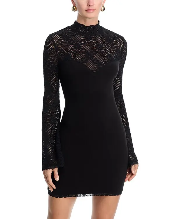 Aqua Long Sleeve Knit Mini Dress In Black - 60% Off | Editorialist