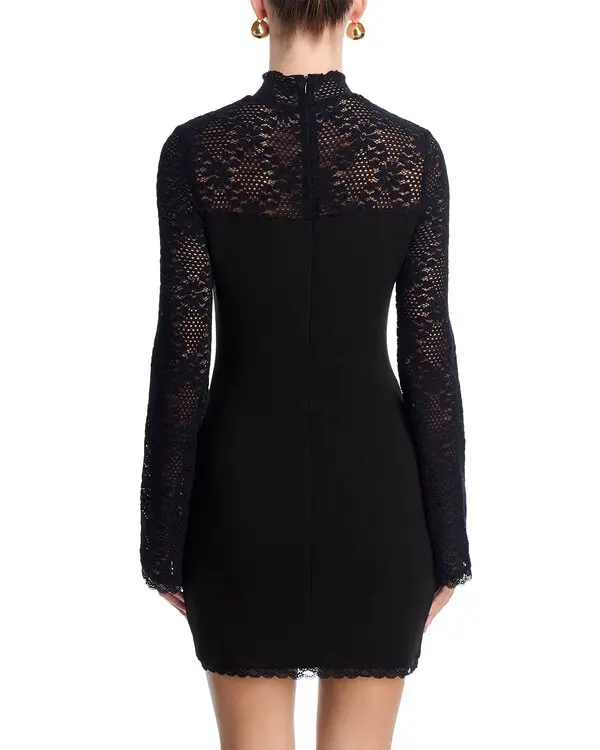 Aqua Long Sleeve Knit Mini Dress - Exclusive - Black - S