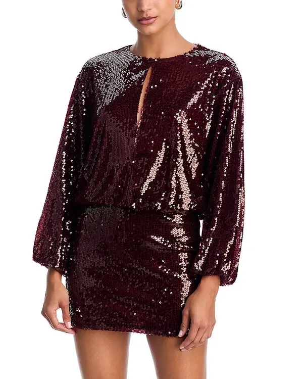 Aqua Sequin Long Sleeve Mini Dress