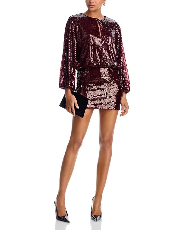 Aqua Sequin Long Sleeve Mini Dress
