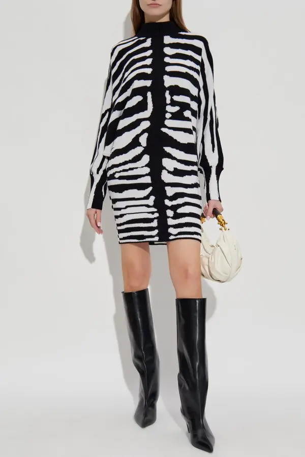 Balmain Zebra Motif Wool And Cashmere Dress