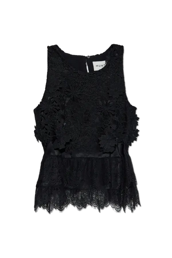 Munthe Openwork Sleeveless Top With Floral Embroidery