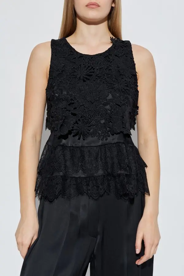 Munthe Openwork Sleeveless Top With Floral Embroidery