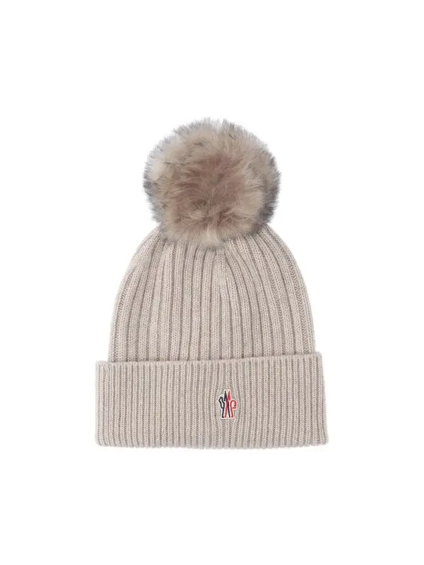 Moncler Cashmere Logo Beanie - Beige