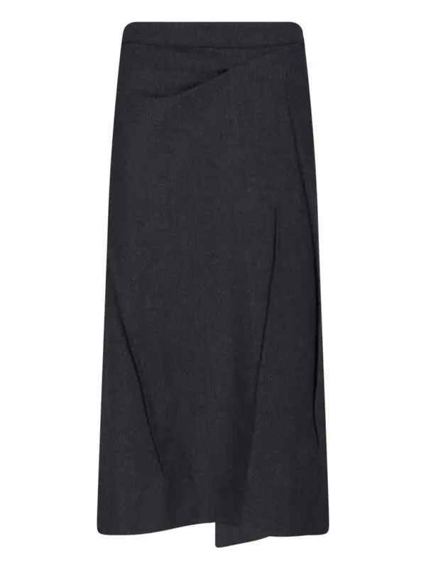 Victoria Beckham Wool Midi Skirt With Draped Details - Gray