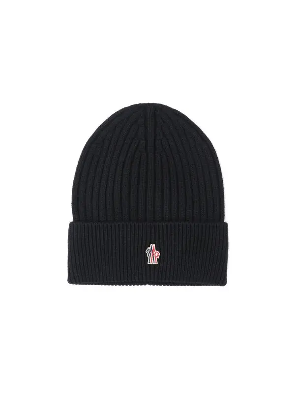 Moncler Virgin Wool Logo Beanie - Black