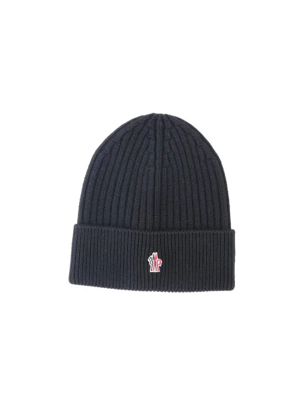 Moncler Stone Island Virgin Wool Logo Beanie - Black