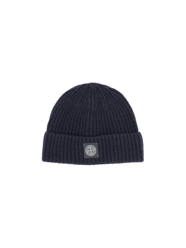 Stone Island Virgin Wool Logo Beanie - Blue