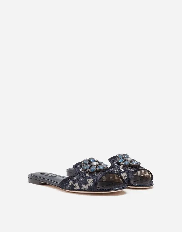 Dolce & Gabbana Lace Slippers With Bejeweled Embellishment