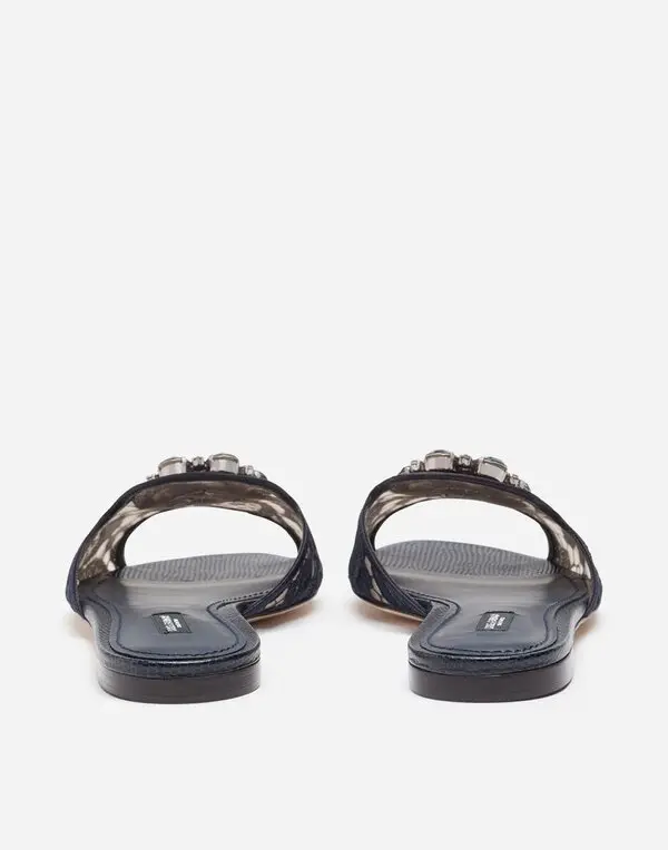 Dolce & Gabbana Lace Slippers With Bejeweled Embellishment