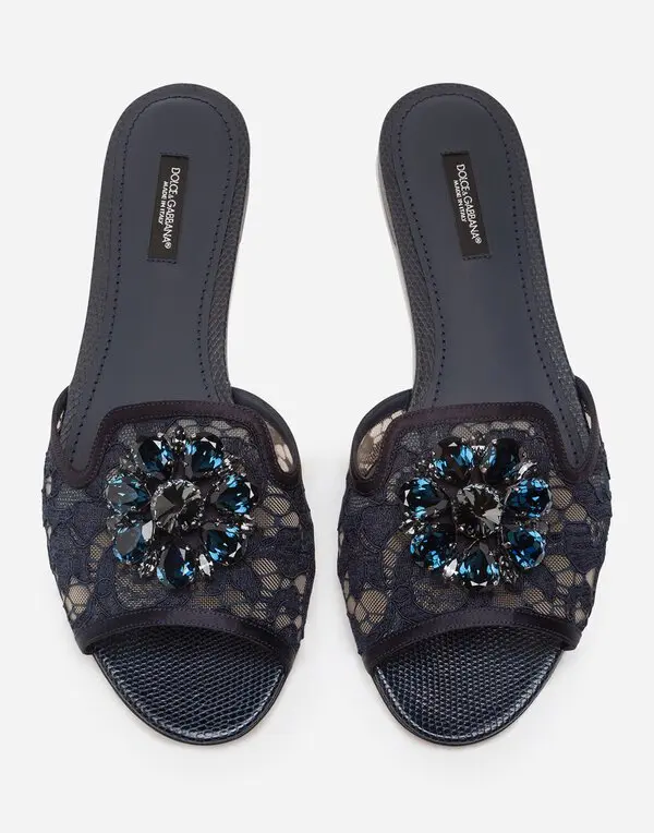 Dolce & Gabbana Lace Slippers With Bejeweled Embellishment