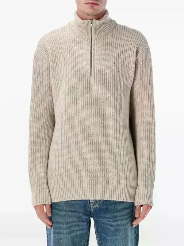 Colorful Standard Ribbed Half-zip Sweater - Neutrals