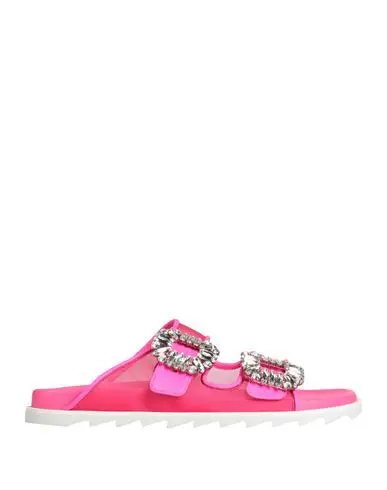 ROGER VIVIER Embellished Crystal Buckle Technical Sandals - Fuchsia