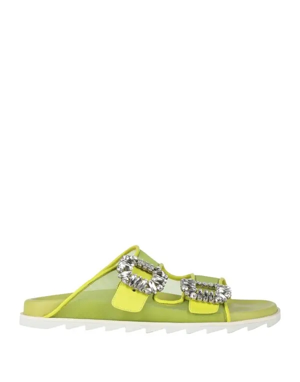ROGER VIVIER Embellished Textile And Leather Flat Sandals - Green