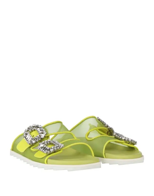 ROGER VIVIER Embellished Textile And Leather Flat Sandals - Green
