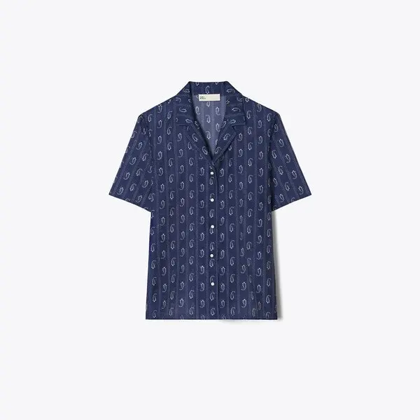 Tory Burch Printed Camp Shirt - Blue Pajama Print