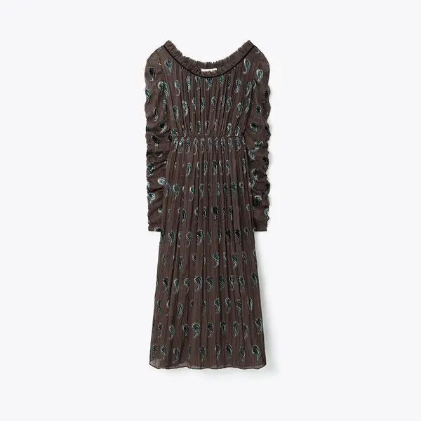Tory Burch Ruched Velvet Dress - Brown Paisley