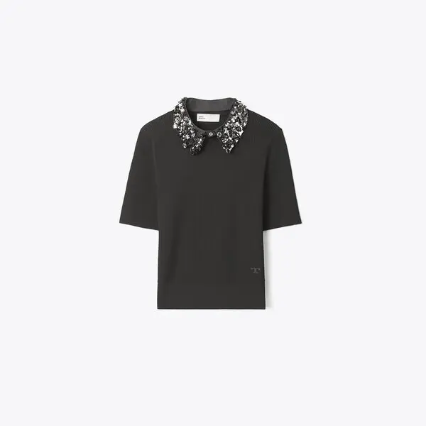 Tory Burch Embellished Collar Short-sleeve Top