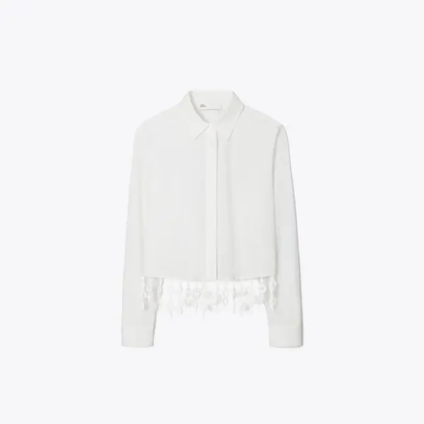 Tory Burch Crystal Embellished Poplin Shirt