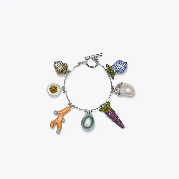 Tory Burch Curiosity Vegetable-charm Bracelet - Tory Silver/multi