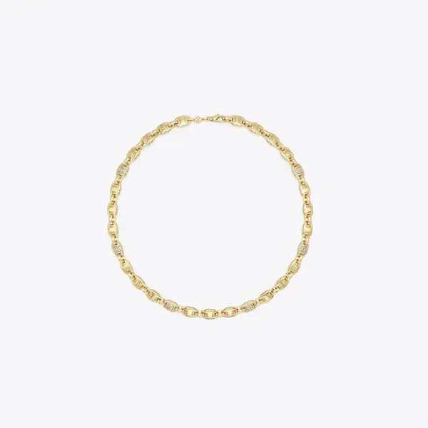 Tory Burch Gemini Link Pavé Necklace - Light Brass/crystal