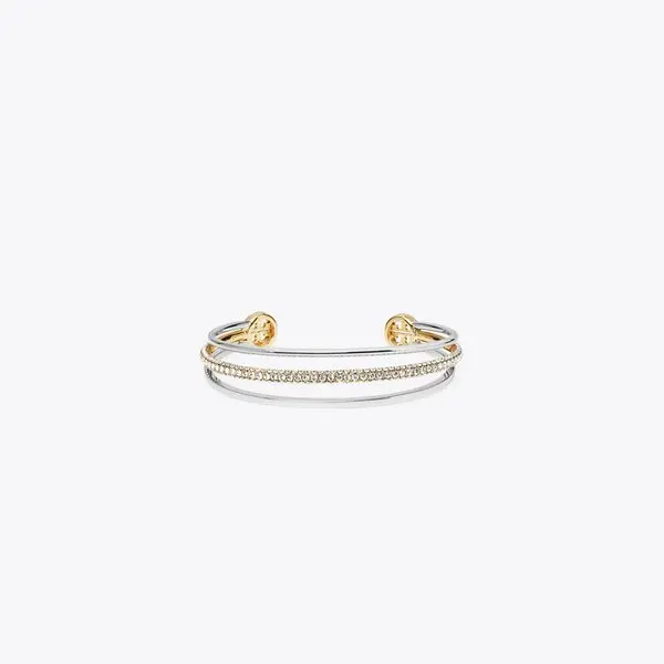 Tory Burch Icon Pavé Cuff - Tory Silver/tory Gold/crystal