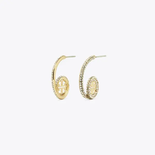 Tory Burch Icon Pavé Loop Earrings - Tory Gold/crystal
