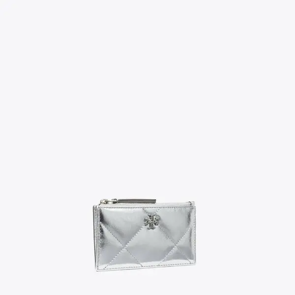 Tory Burch Kira Diamond Quilt Metallic Zip Card Case - Silver