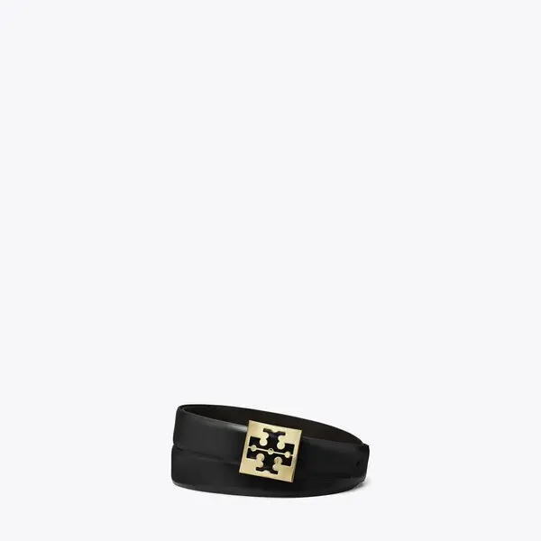 Tory Burch Square Logo Leather Belt - Black/john Coco